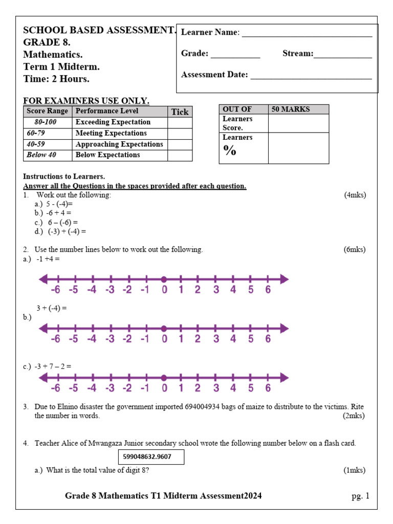 G8 T1 Mathematics Midterm | PDF | Triangle | Mathematics