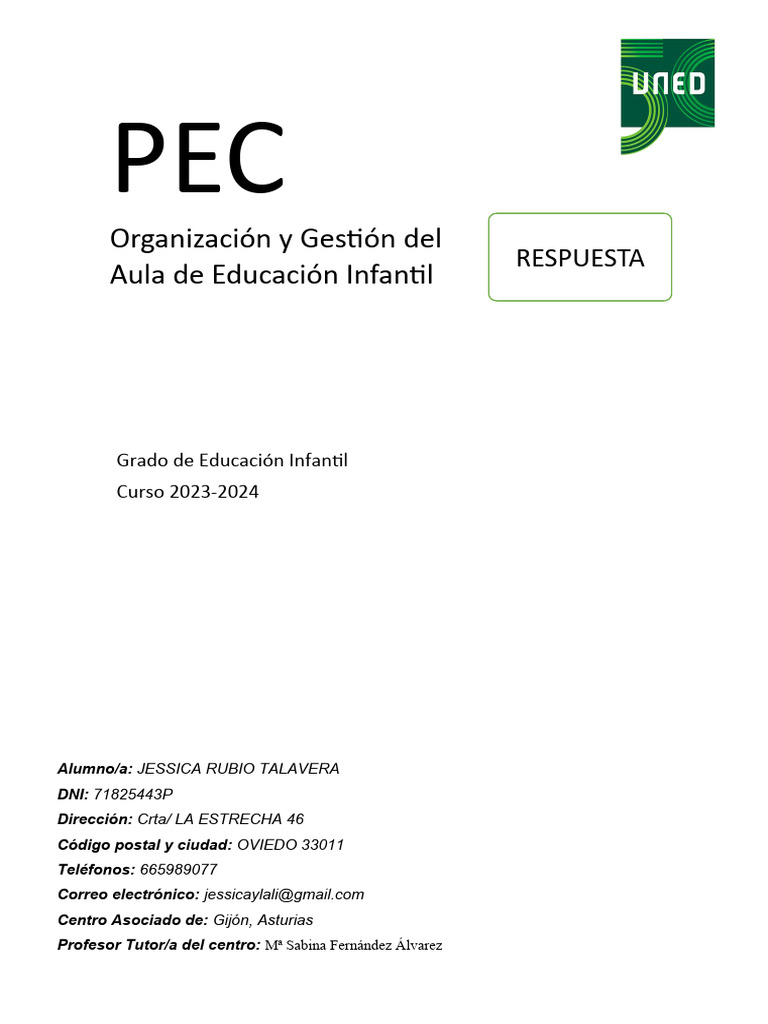 PEC OGA 2024 Plantilla - Word | PDF | Educación de la primera infancia | Inclusión (Educación)