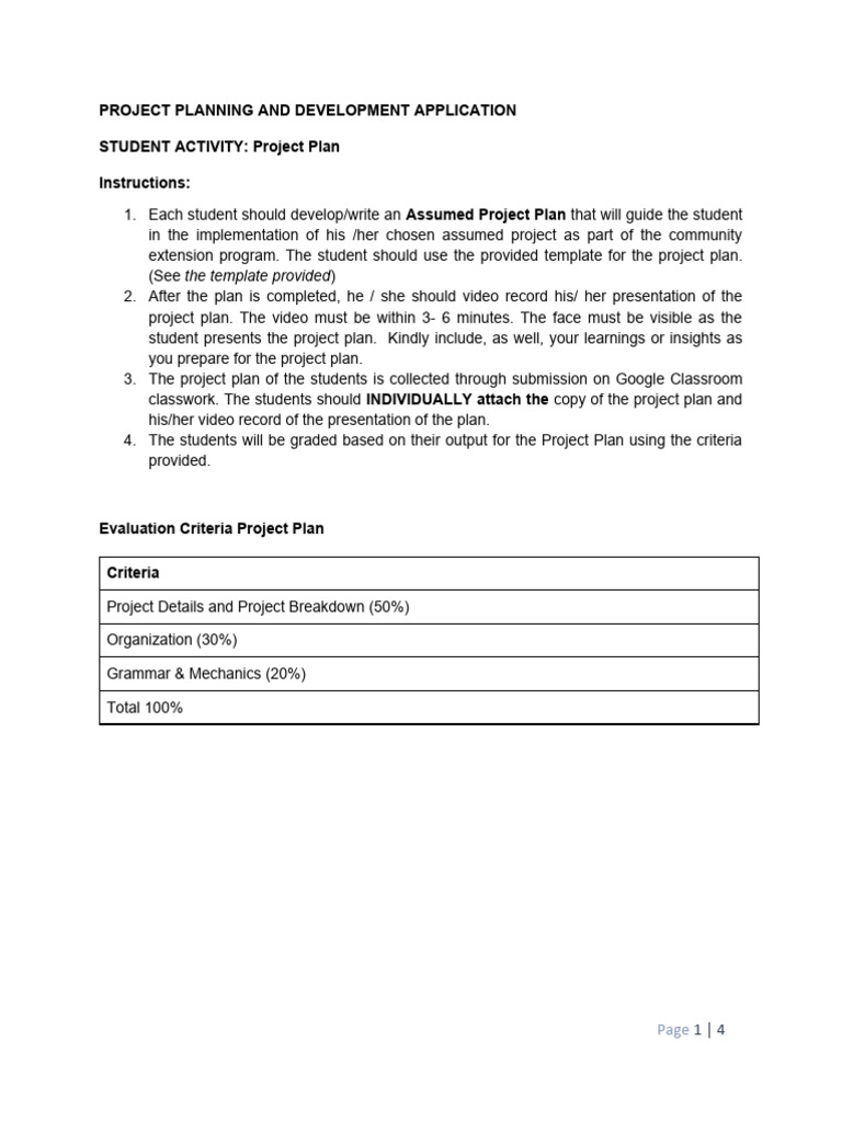 Project Planning and Development Activity | PDF