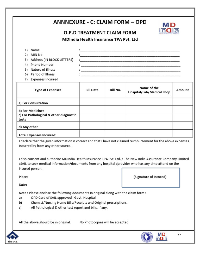 SAIL CLAIM FORM OPD - pdf1771536232333603313 | PDF | Business