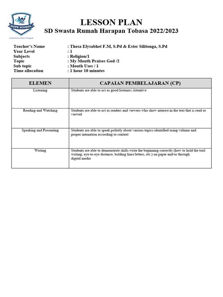 Year 1 Religion Lesson Plan: Praising God | PDF | Lesson Plan | Learning