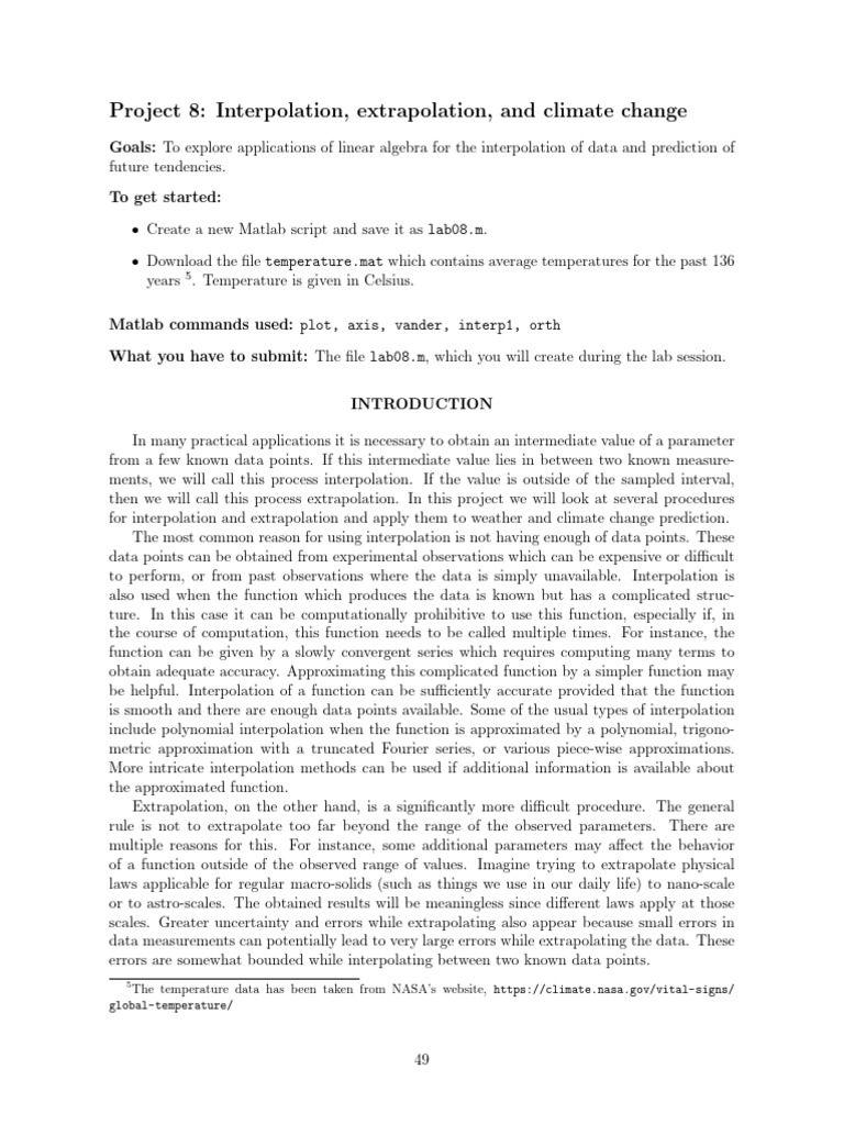 Linear Algebra Projects 1 Trang 2 Pdf Interpolation Matrix Mathematics