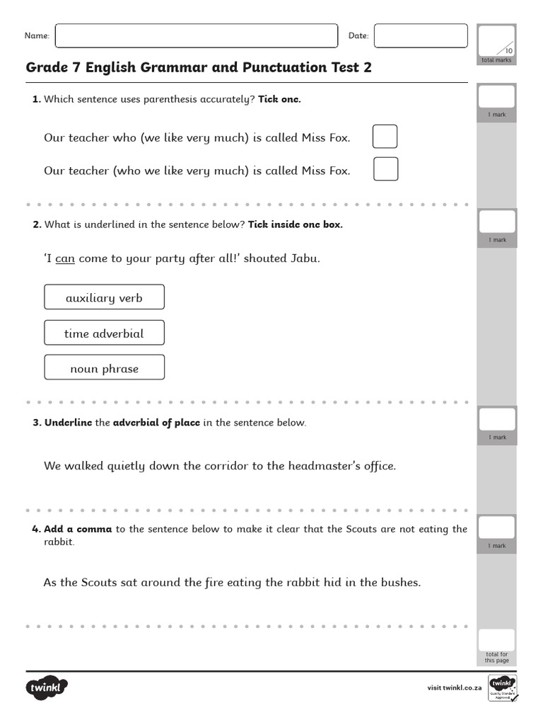 Grammar and Punctuation Test | PDF | English Grammar | Linguistic ...