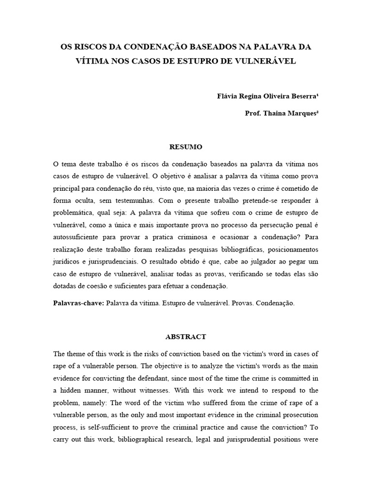 TCC A Palavra Da Vítima | PDF | Crimes | Crime e Violência