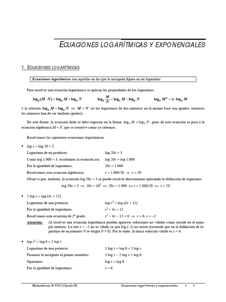 Ecuaciones Log y Exp | PDF | Ecuaciones | Logaritmo