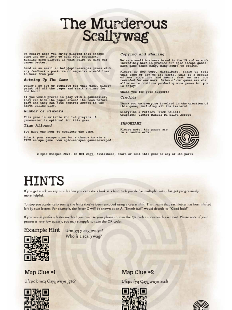 Murderous Scallywag Escape Game | PDF | Games & Activities