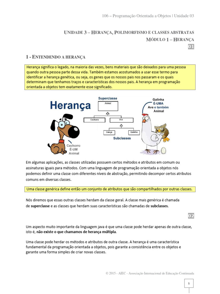 ProgramaÇÃo Orientada A Objetos Unidade03 Pdf Classe Programação De Computadores Método