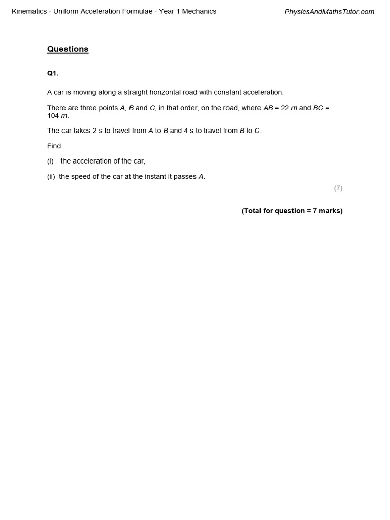 Kinematics - Uniform Acceleration Formulae | PDF | Acceleration | Kinematics