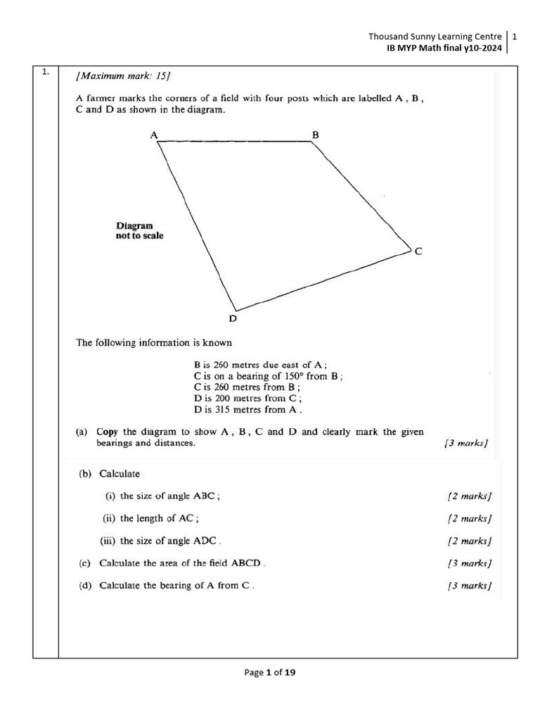 IB MYP Math Final Y10-2024 | PDF | Vocational Education | Qualifications