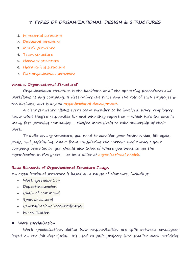 7 Types of Organizational Structures | PDF | Organizational Structure ...