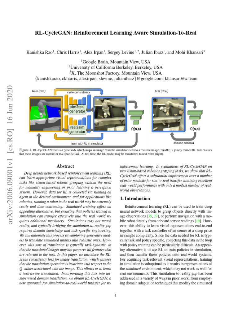 7 RL-CycleGAN - Reinforcement Learning Aware Simulation-To-Real | PDF | Simulation | Deep Learning