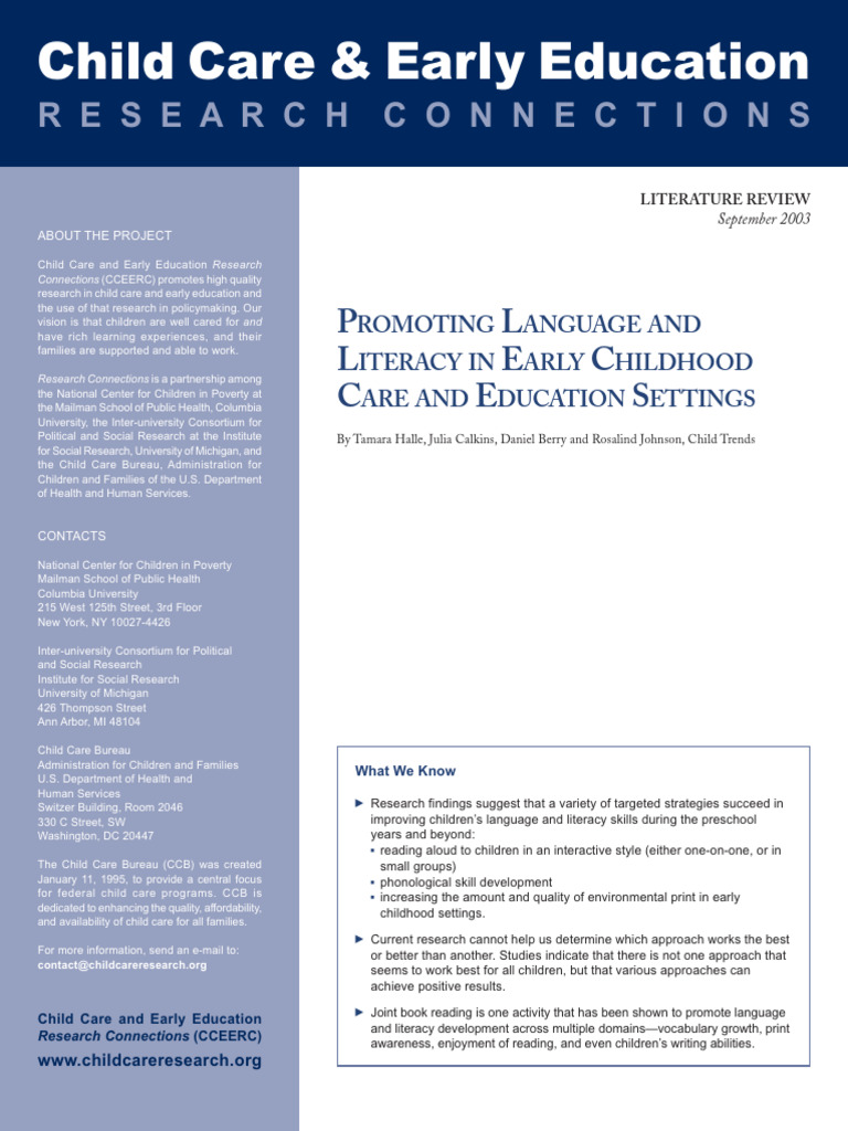 Child Care & Early Education: Research Connections | PDF | Literacy ...