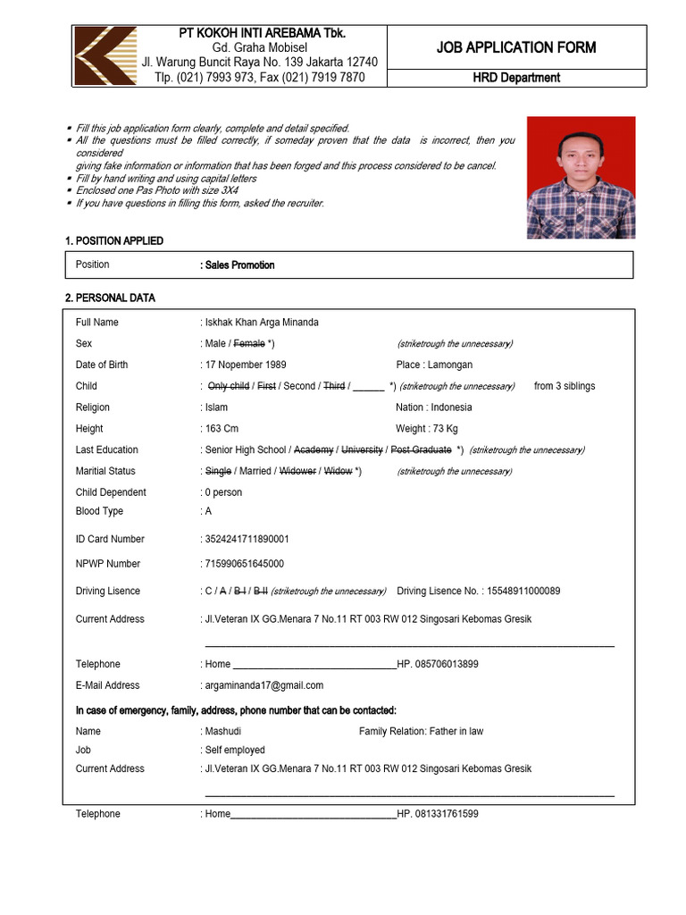 Job Application Form Pdf