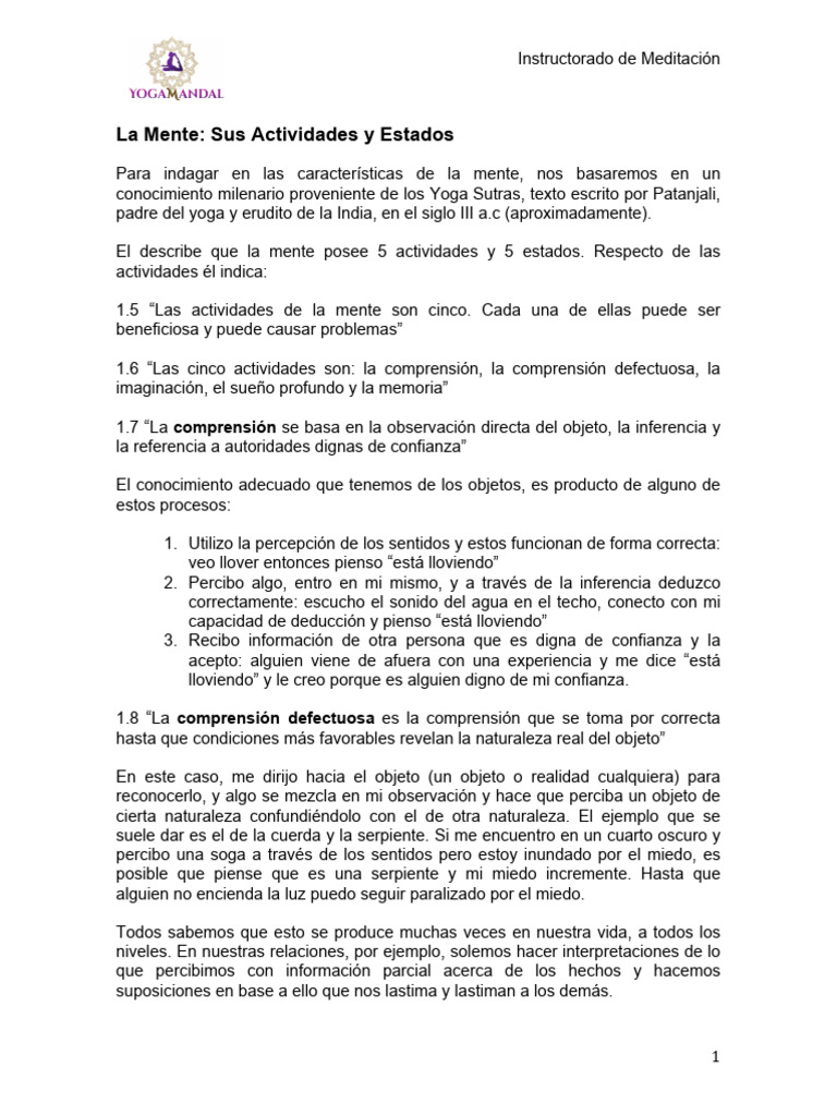 Las 5 Actividades y Los 5 Estados de La Mente | PDF | Imaginación | Mente