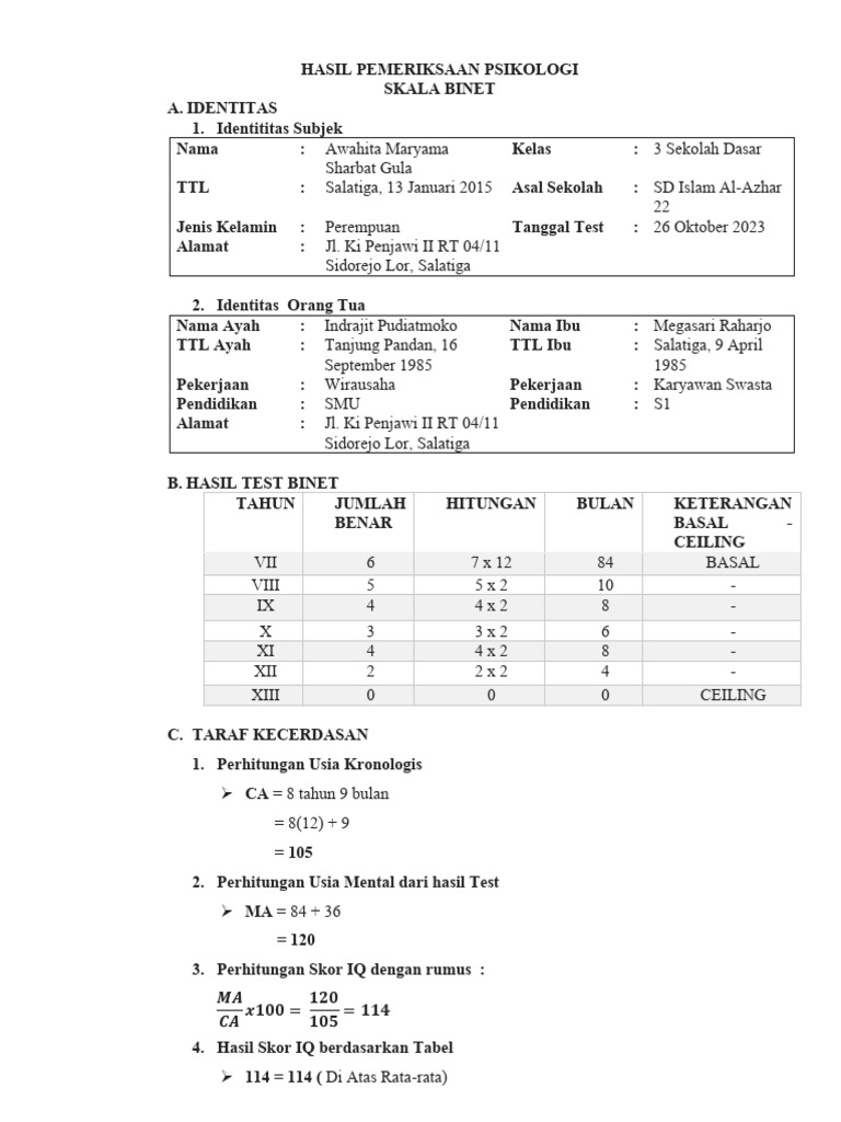 Laporan Tes Binet | PDF