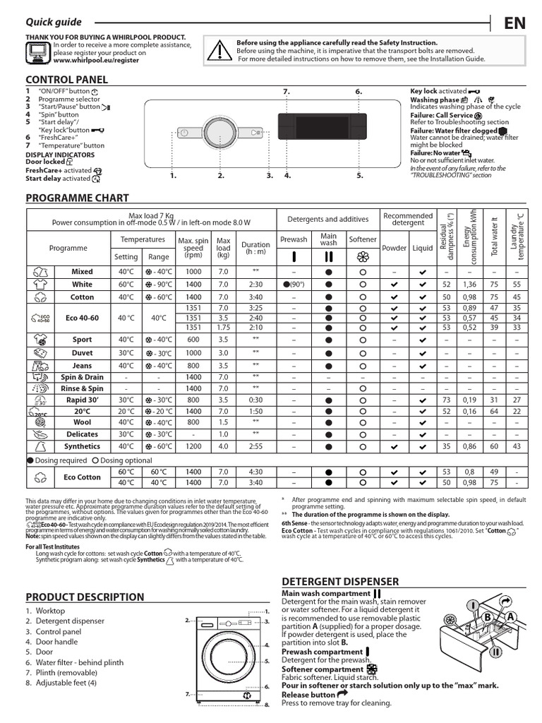 Whirlpool FFS 7438 W EE Washing Machine | PDF | Washing Machine | Laundry