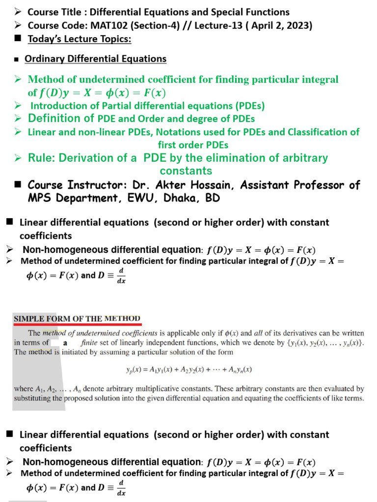 Lec-13 - Math 102 (4) - April - 02 2023 | PDF | Partial Differential Equation | Differential ...