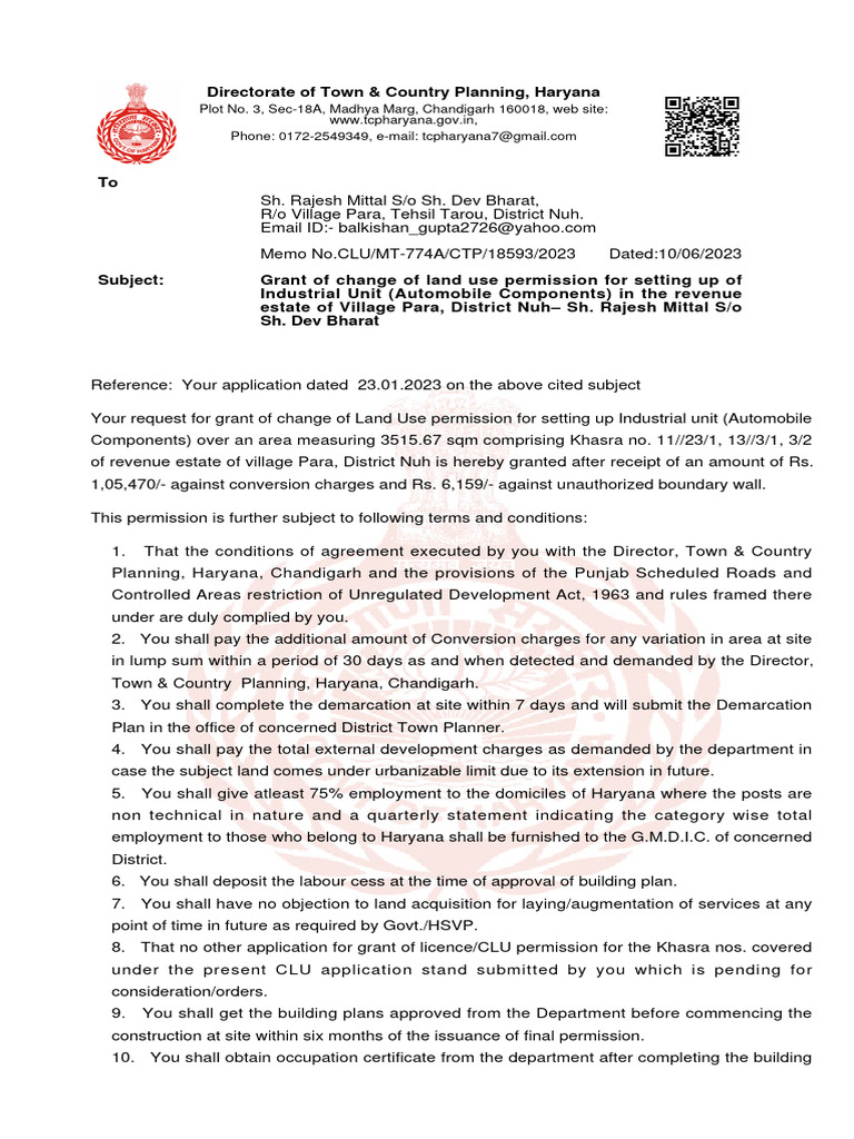 Rajesh Mittal - 1 Acre - Industrial CLU | PDF | Justice | Crime & Violence