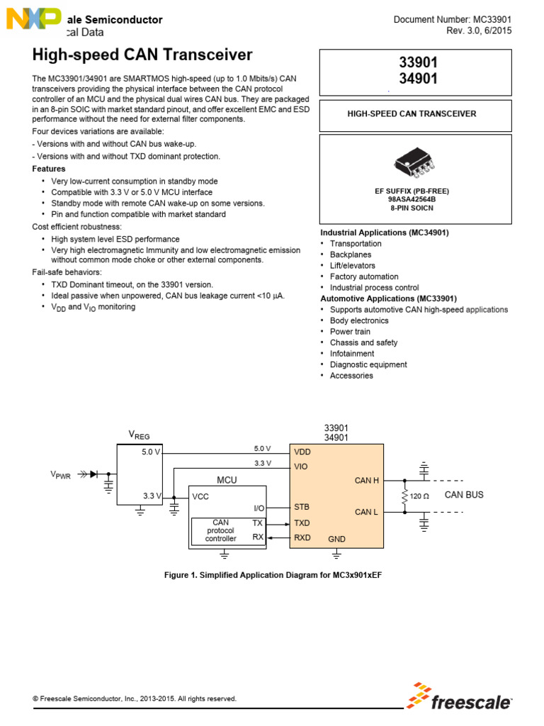 Datasheet - NXP CAN Bus Transceiver - MC33901 | PDF | Computer ...