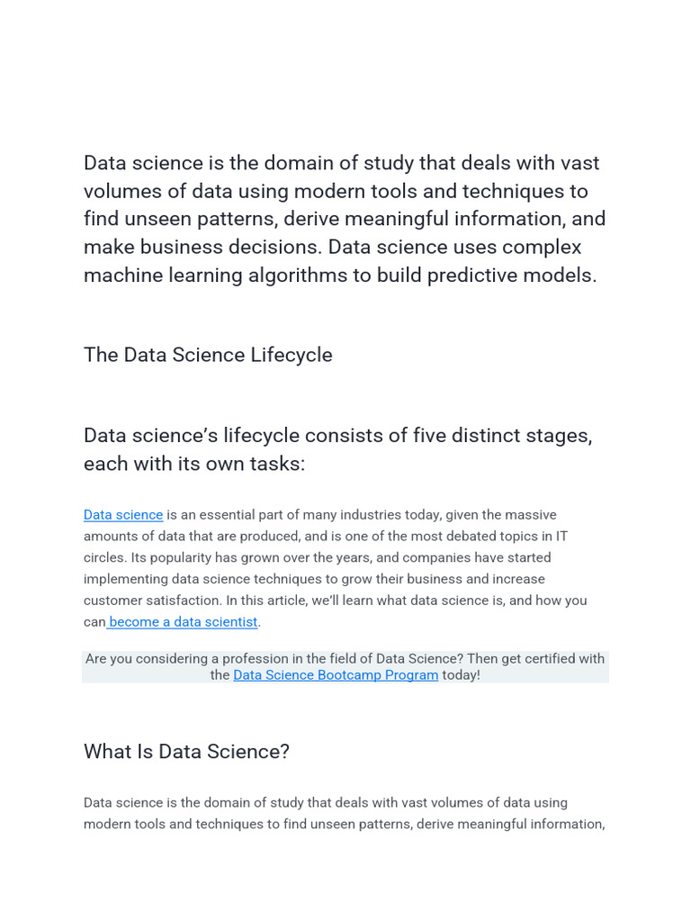 DATA SCIENCE | PDF | Data Science | Data Analysis