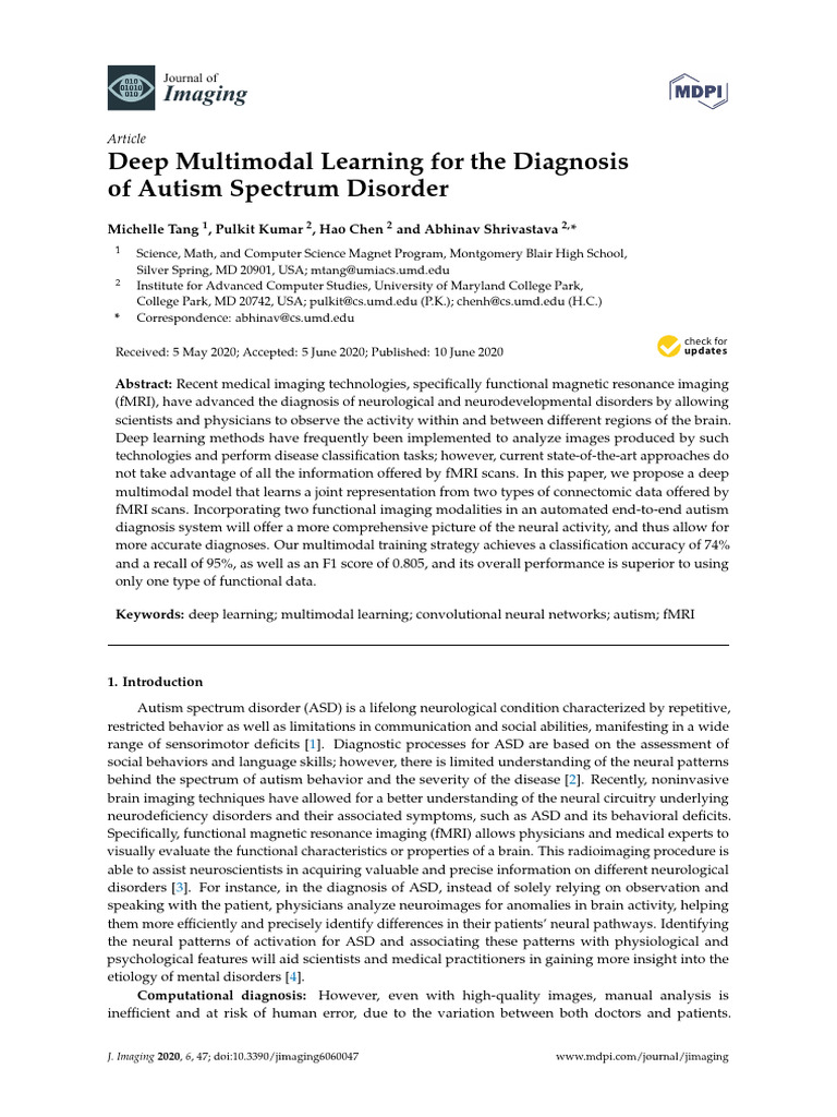 Deep Multimodal Learning For The Diagnosis of Auti | PDF | Functional ...