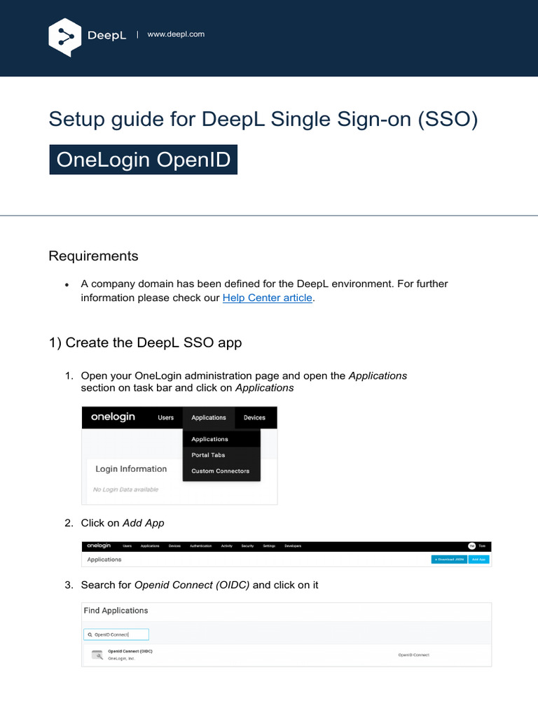 DeepL SSO OneLogin OpenID | PDF