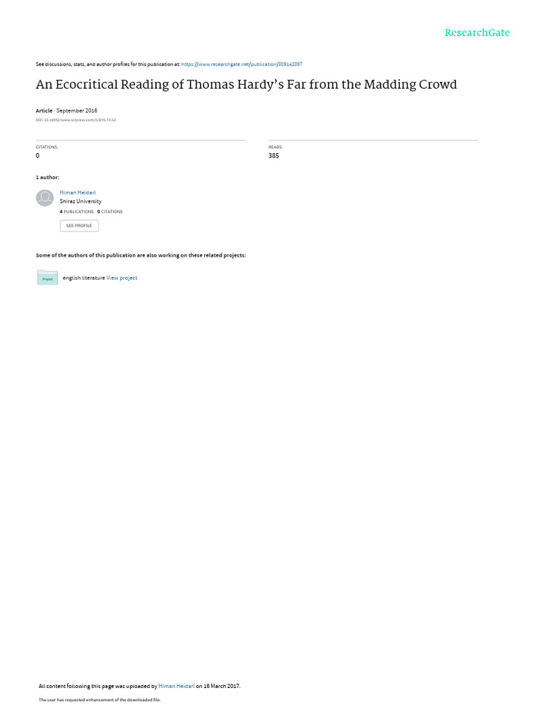 An Ecocritical Reading of Thomas Hardys Far From | PDF | Ecocriticism ...