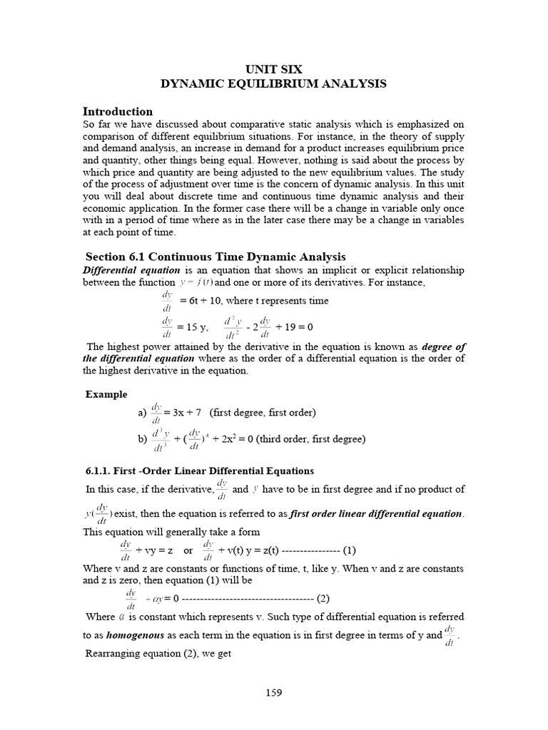 Mathematical Dynamics Economics UNIT 6 | PDF | Ordinary Differential ...