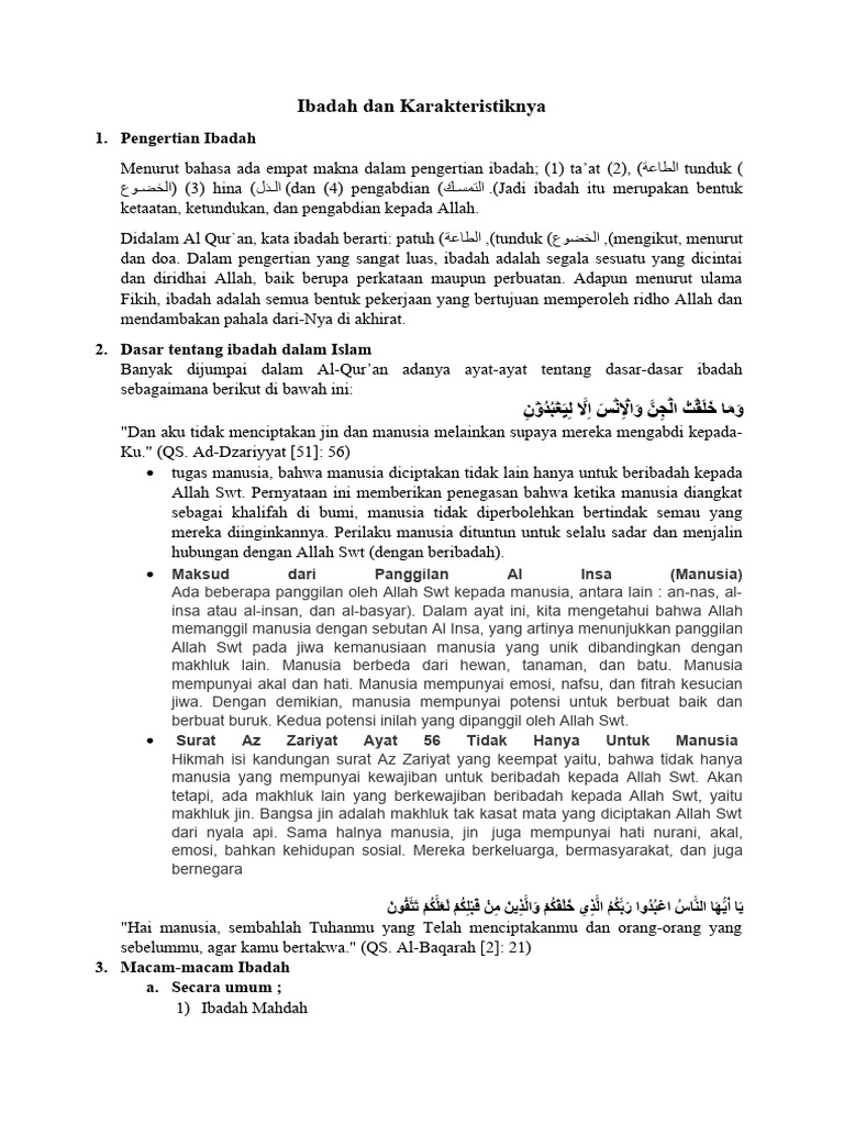 Materi FIKIH Kelas 10 Ibadah Dan Karakteristiknya | PDF