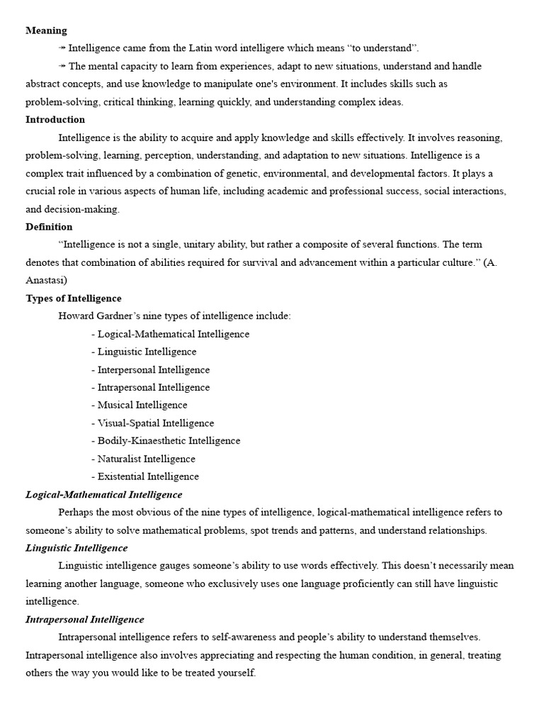 Intelligence (REVISED) | PDF | Intelligence | Cognition