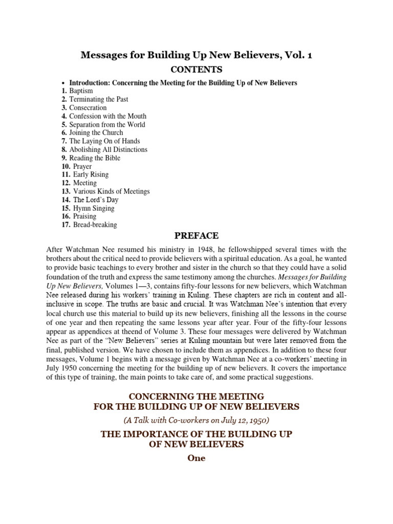 Messages For Building Up New Believers, Vol. 1 | PDF | Baptism | Jesus