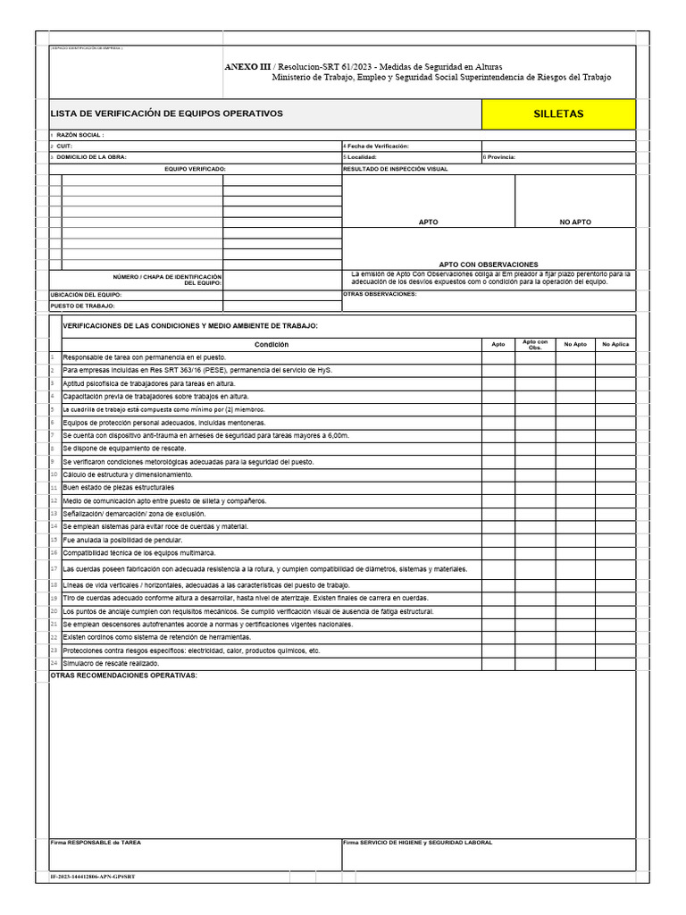 Copia de Check List Resolucion SRT 61 2023 Medidas de Seguridad en ...