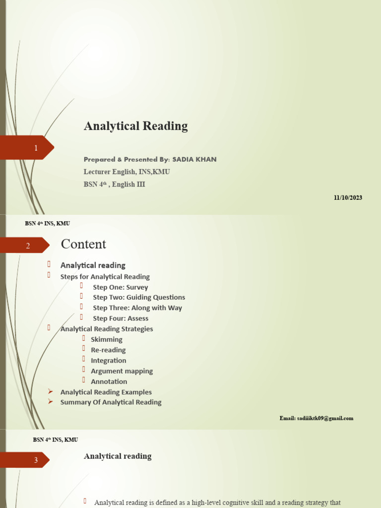 Analytical Reading BSN 4th | PDF | Reading Comprehension | Concept