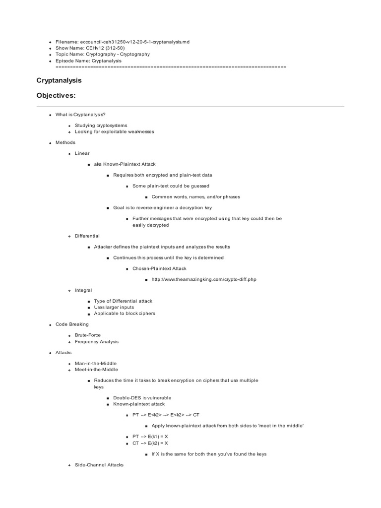Eccouncil Ceh31250 v12!20!5 1 Cryptanalysis | PDF | Cryptography ...