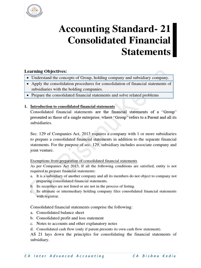 Consolidation As 21 | PDF | Equity (Finance) | Book Value