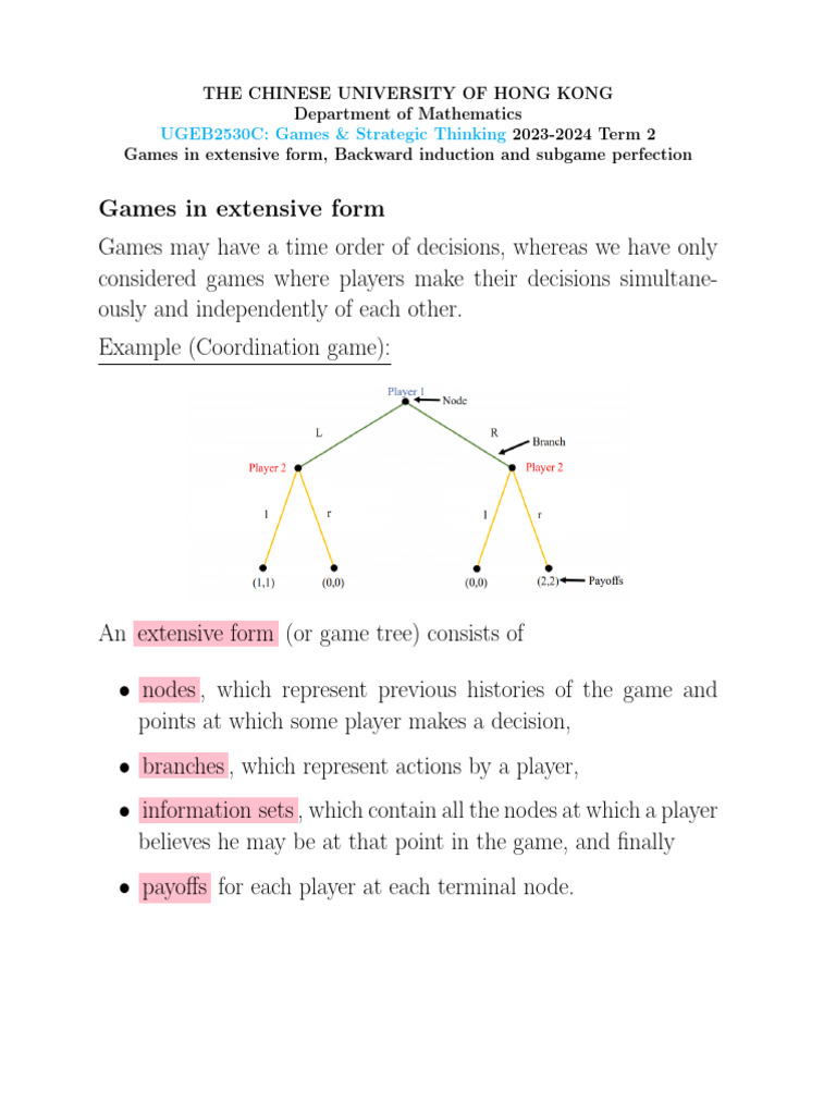 4 Games in Extensive Form, Backward Induction and Subgame Perfection ...