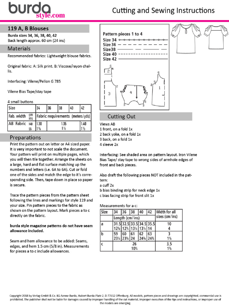 1804 119 Cutting and Sewing Instructions Original | PDF