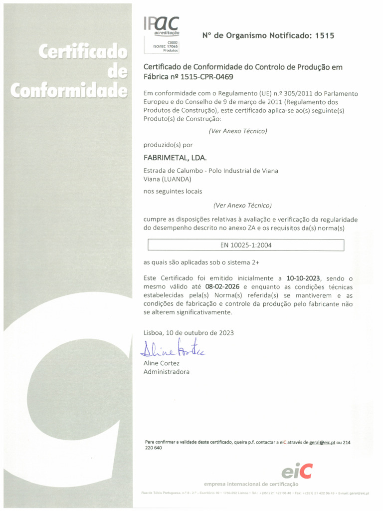 Certificação CE 1515 CPR 0469 | PDF