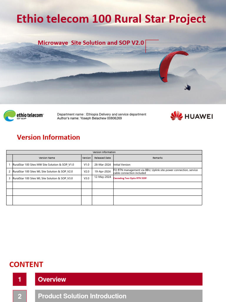 Ethio Telecom 100 Rural Star Project MW Site Solution and SOP V3.0 ...