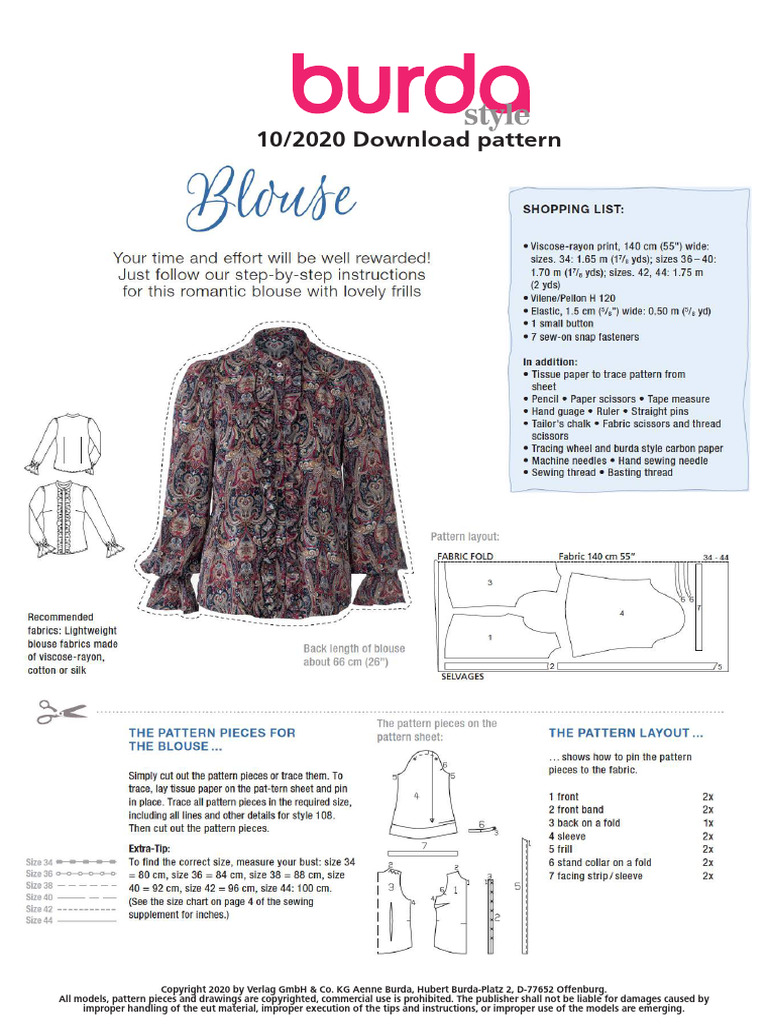 108_blouse_1020_instruction | PDF | Seam (Sewing) | Sewing