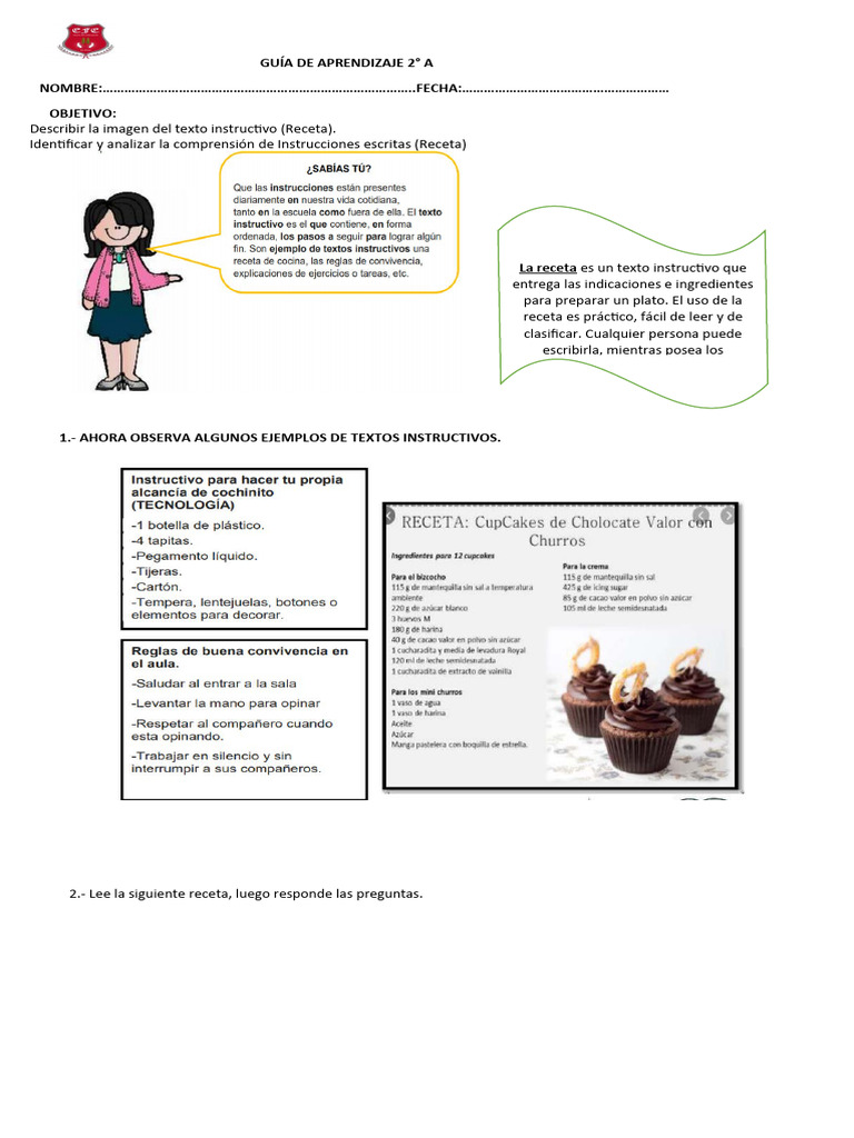 Guía de Textos Instructivos: Recetas | PDF | Receta