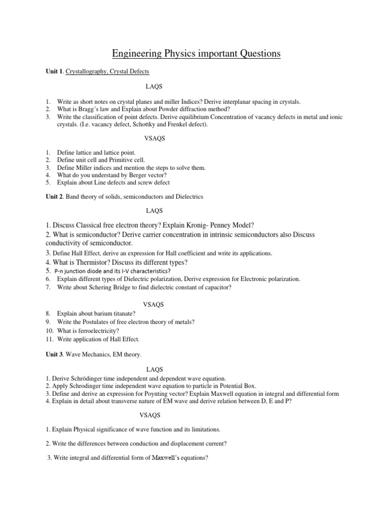 Chapter-Wise Important LAQS and VSAQS Engineering Physics | PDF | Waves | Superconductivity
