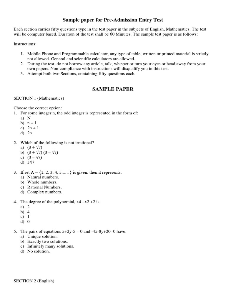 Sample Paper | PDF | Integer | Mathematics