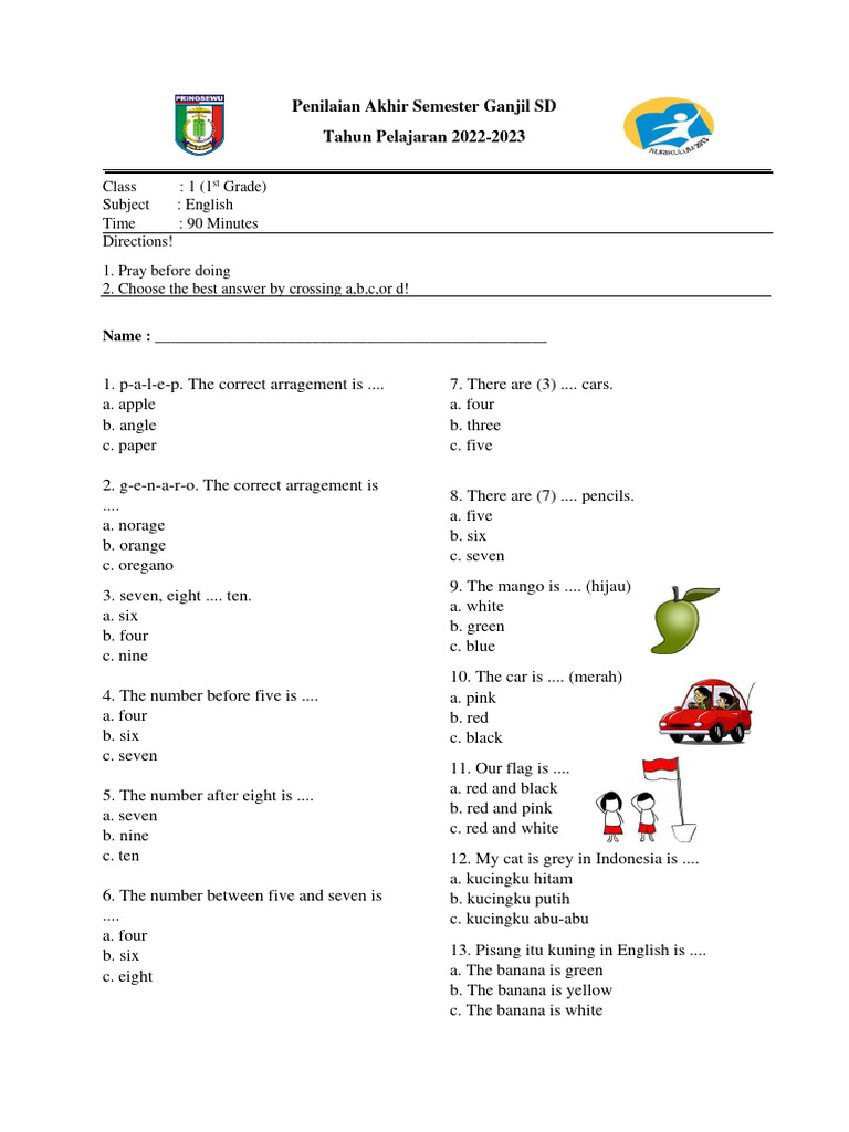 Final Test Class 1 Pdf
