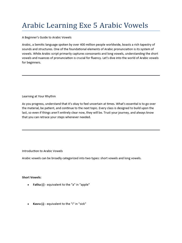 Beginner's Guide to Arabic Vowels | PDF | Arabic | Languages
