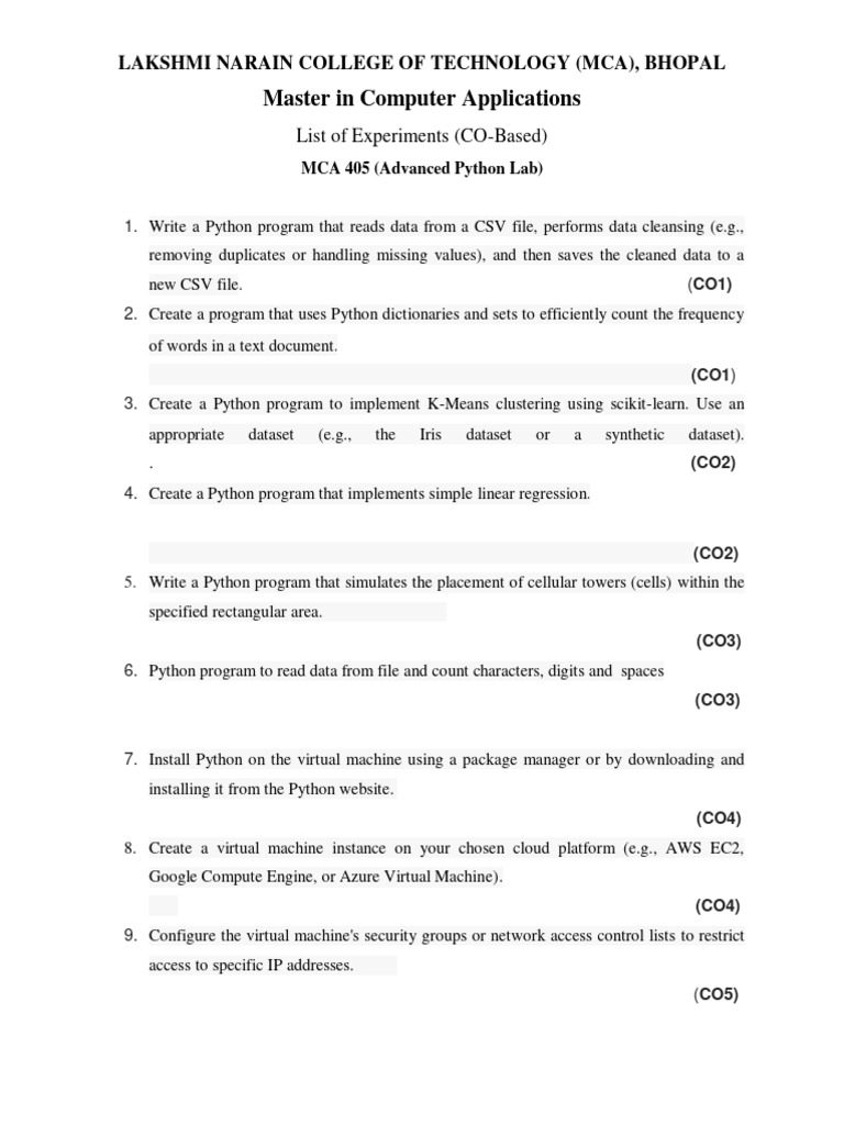 MCA-405 (Advanced Python Lab) | PDF | Python (Programming Language) | Data