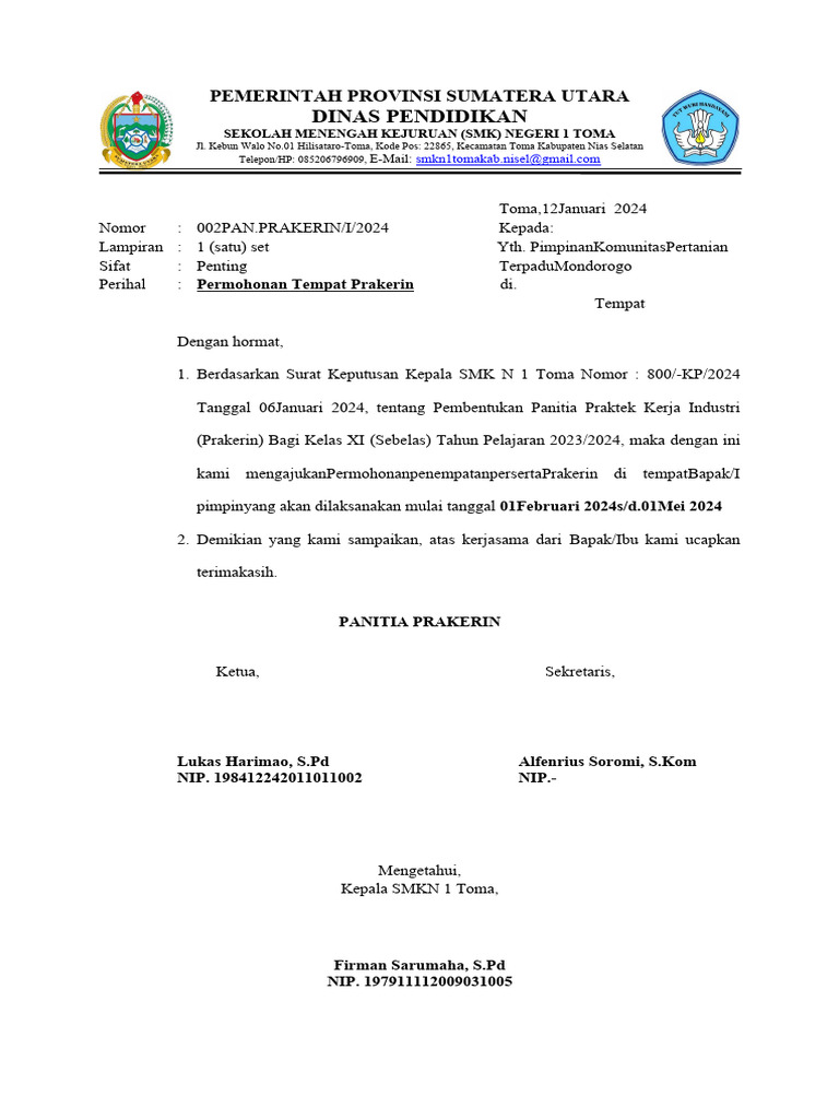 Surat Permohonan Dudika 2024 | PDF