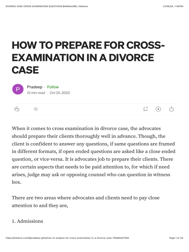 Divorce Case Cross-Examination Guide | PDF | Wife | Divorce