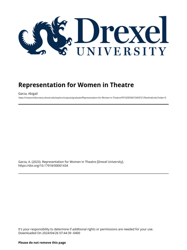 Representation For Women in Theatre Thesis | PDF | Body Image | Feminism