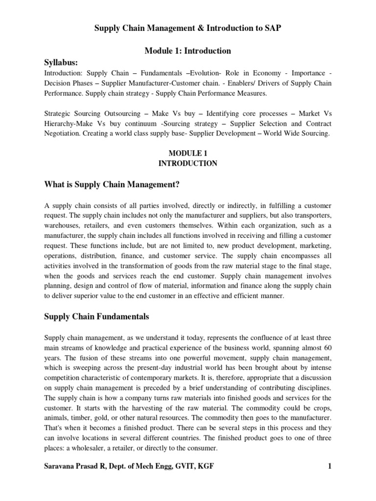 SCM Module 1 | PDF | Supply Chain | Strategic Management